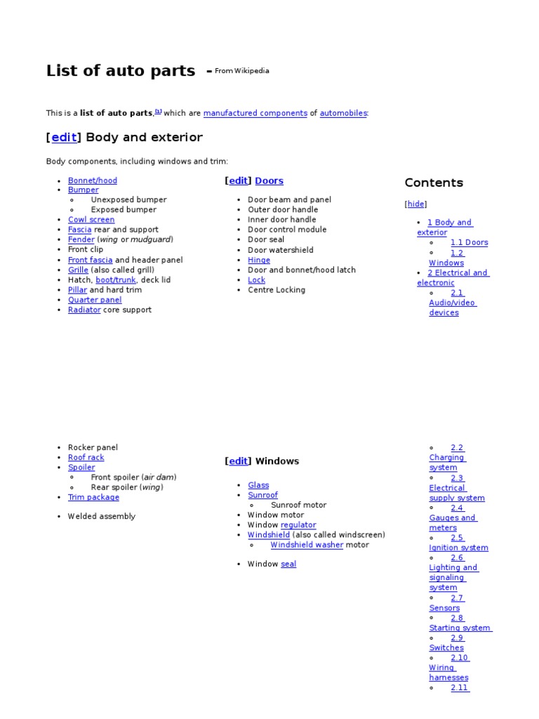 List of Auto Parts | PDF | Brake | Internal Combustion Engine