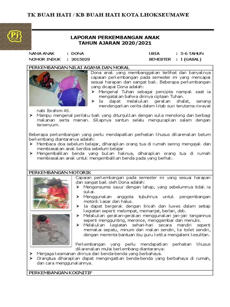 6 Contoh Raport Paud Aka Laporan Semester | PDF