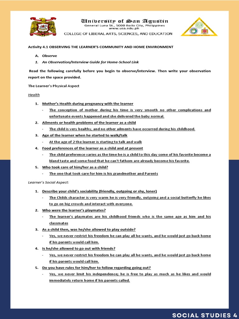 Observing Learner's Home Environment | PDF | Curriculum | Teachers