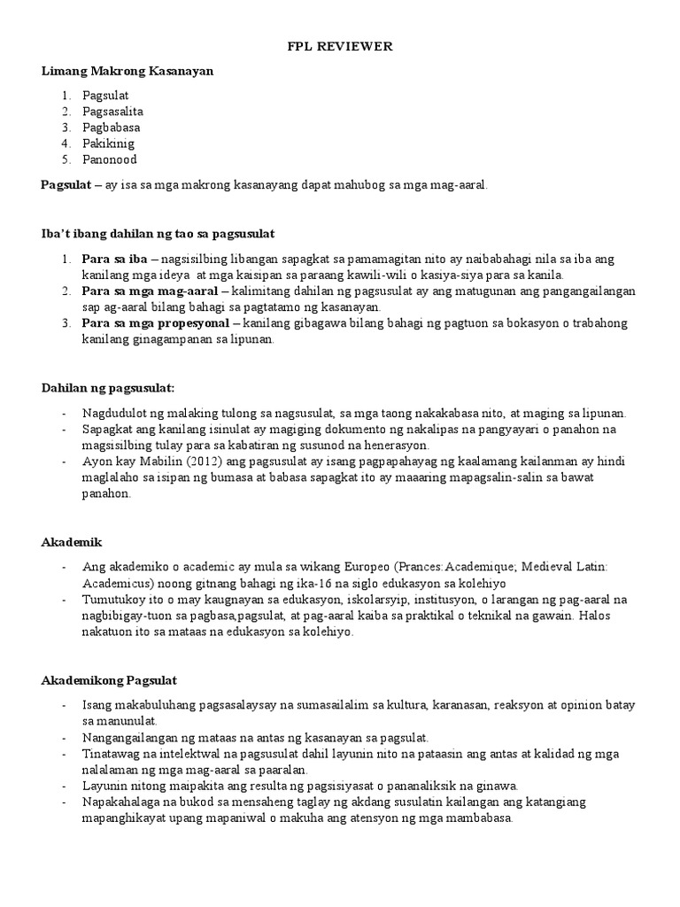 FPL Reviewer | PDF