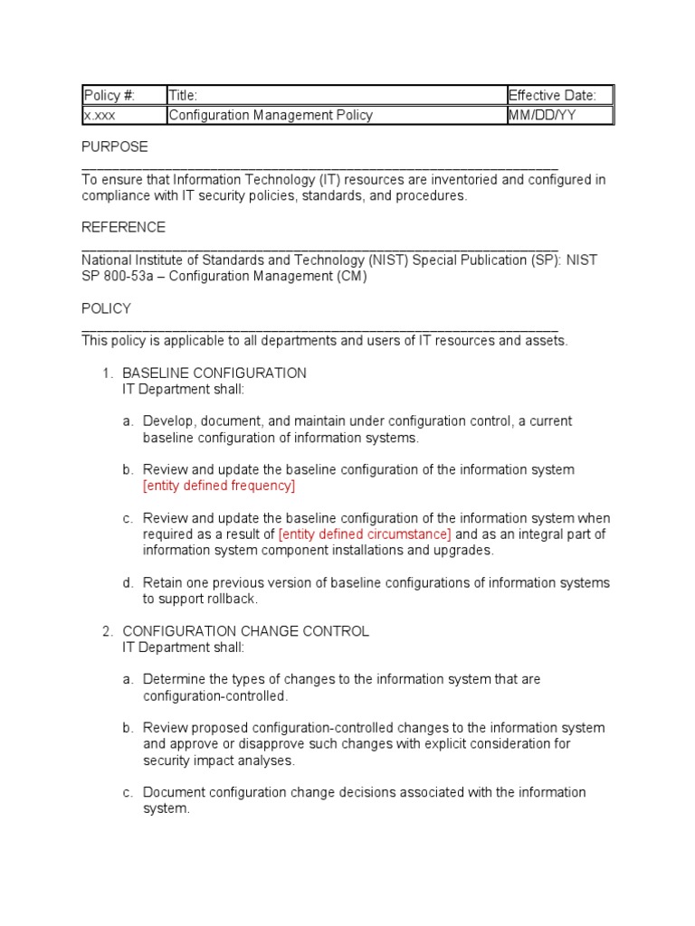 Configuration Management Policy | PDF