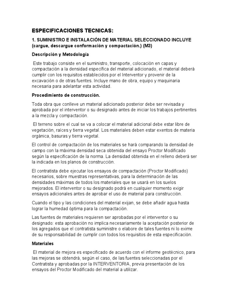 Especificaciones Tecnicas Mejoramiento de Suelos | PDF