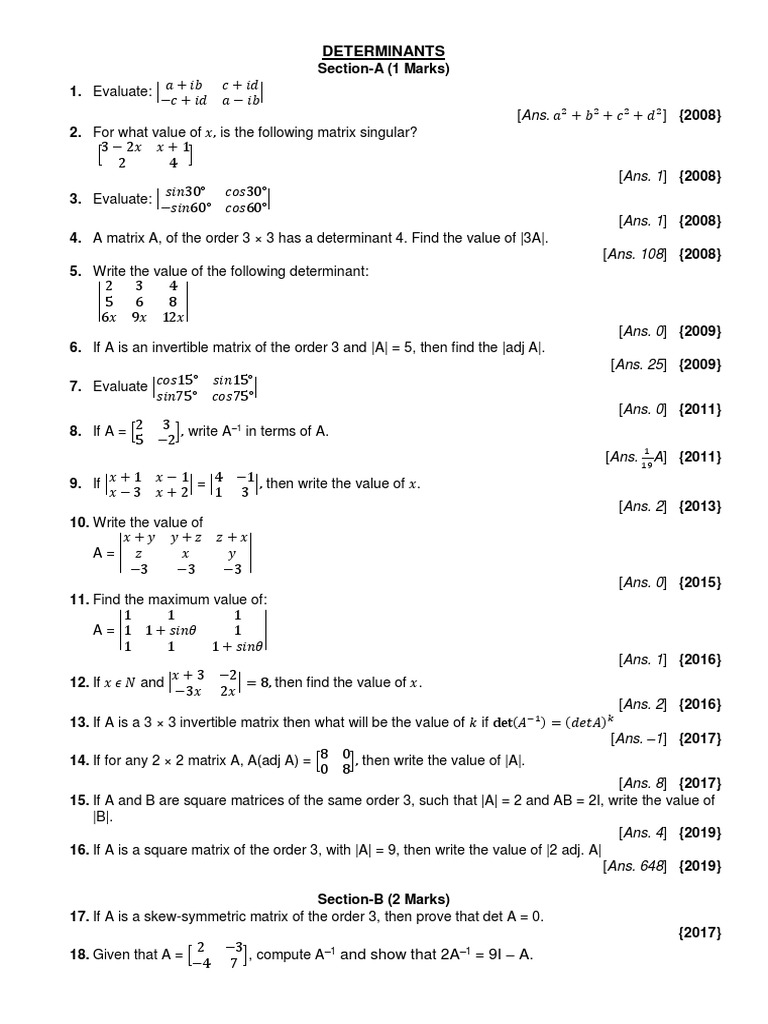 Class 12 Determinants Worksheet | PDF | Matrix (Mathematics) | Interest