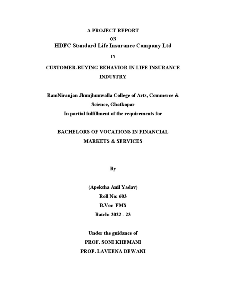A Project Report HDFC Standard Life Insu | PDF | Insurance | Marketing