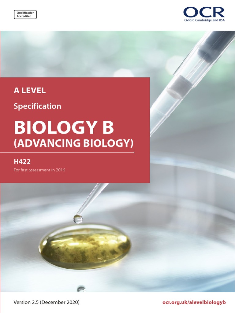 Specification Accredited A Level Biology B Advancing Biology h422 | PDF ...