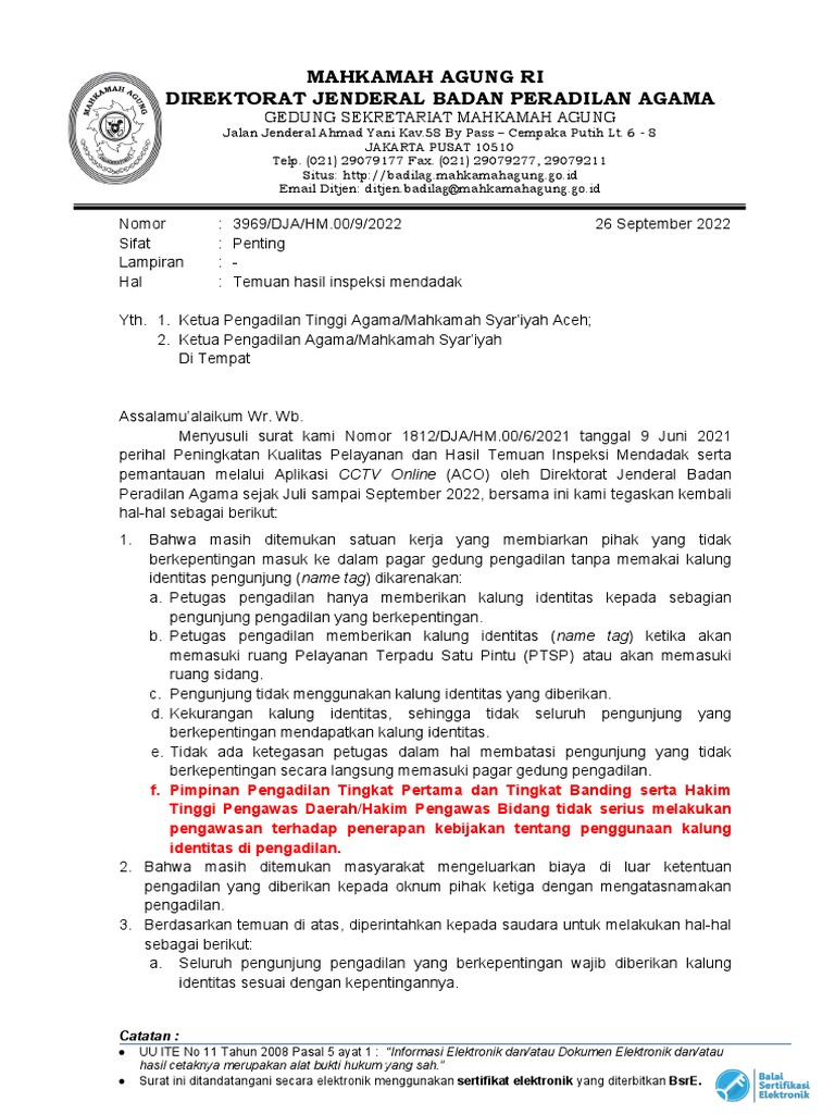 Temuan Hasil Inspeksi Mendadak - Sign | PDF | Hukum