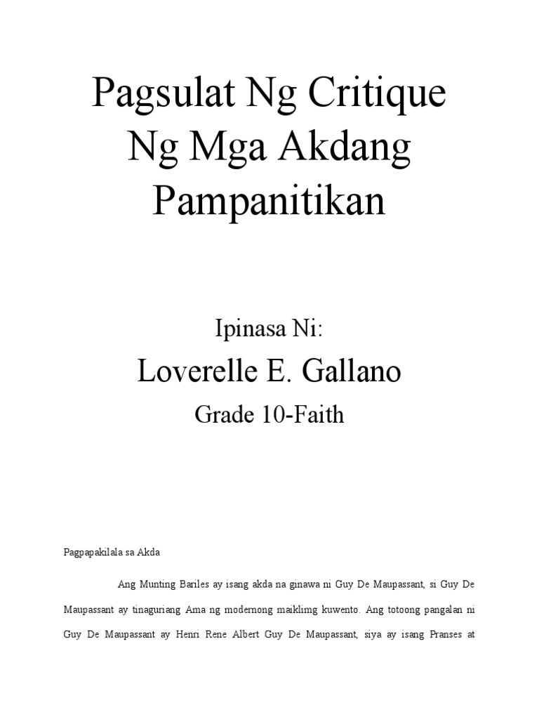 Critique Filipino | PDF