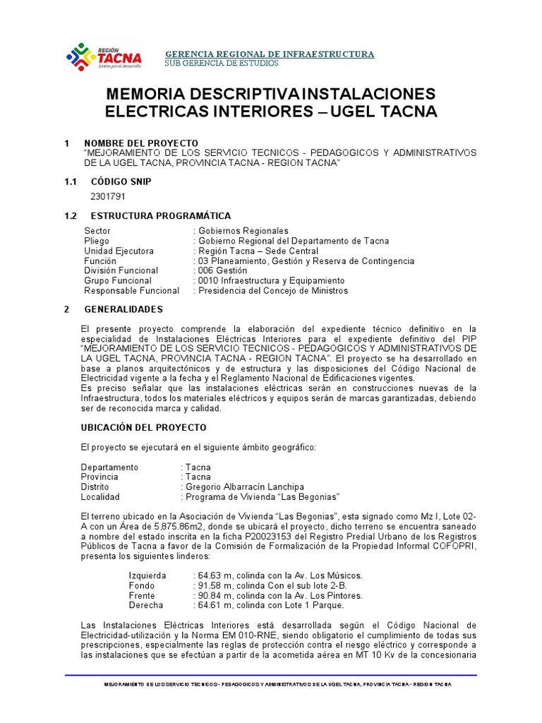 Memoria Descriptiva Electricas-Cd | PDF | Cableado eléctrico | Ingenieria Eléctrica