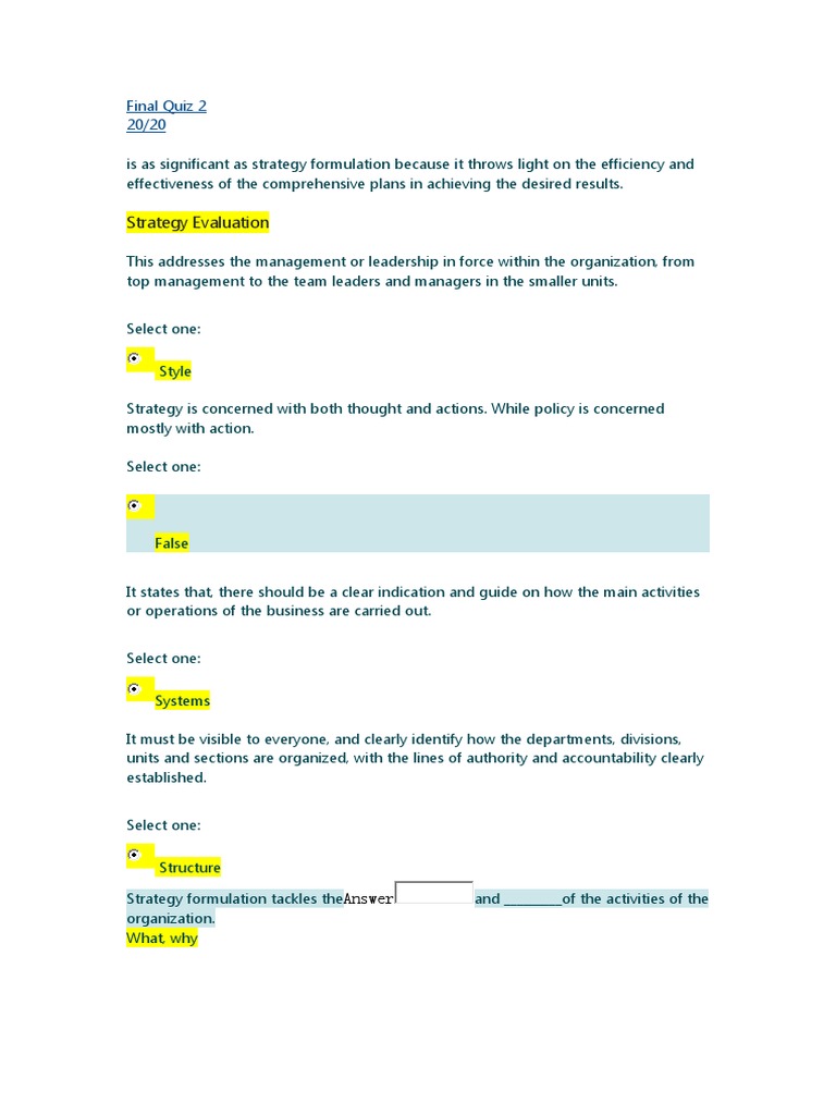 Strategic Management FQ2 | PDF | Career & Growth | Finance & Money Management