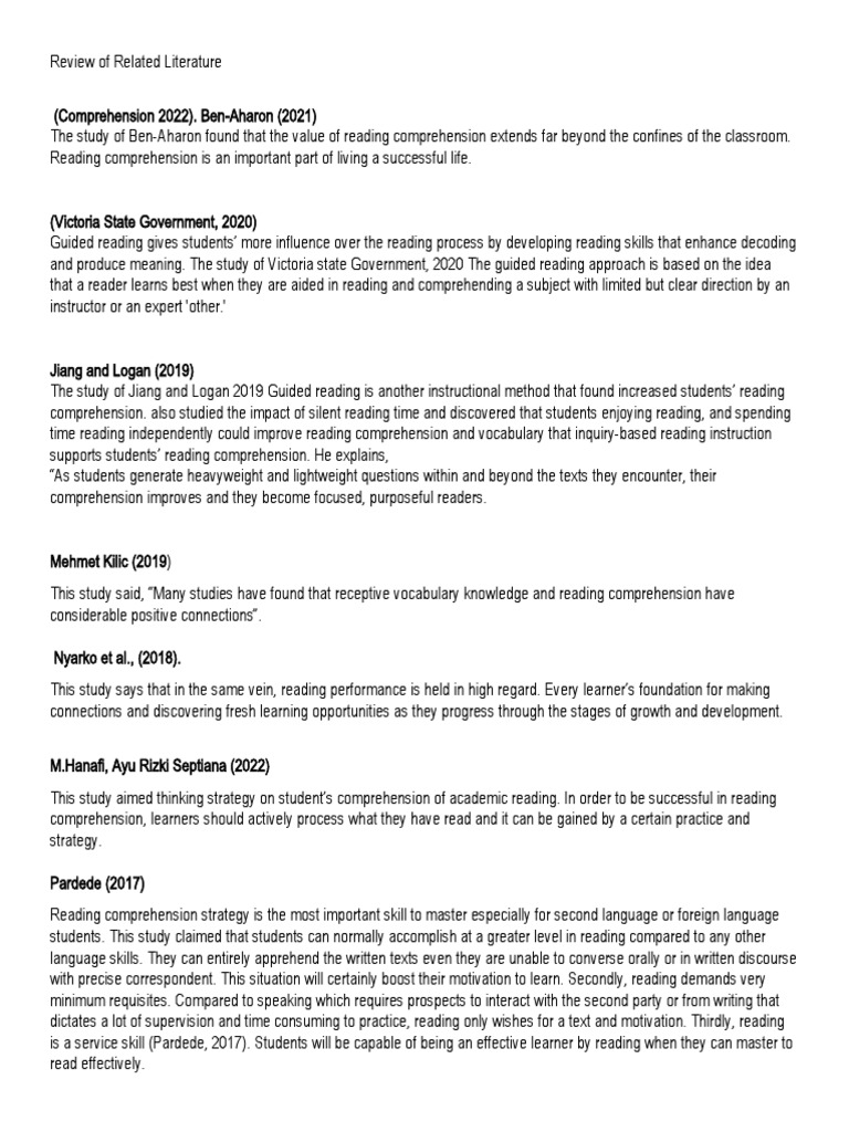 Review of Related Literature | PDF | Reading Comprehension | Cognitive ...