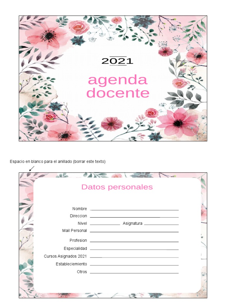 Agenda Docente Editable con Datos Personales | PDF