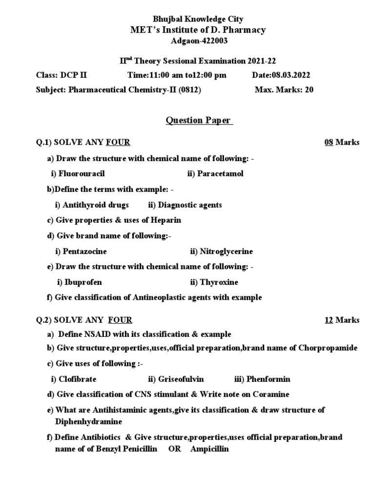 Second Sessional Exam Que Paper 2021-22 Pc-II | PDF