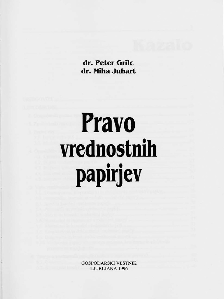 Pravo Vrednostih Papirjev - Knjiga | PDF