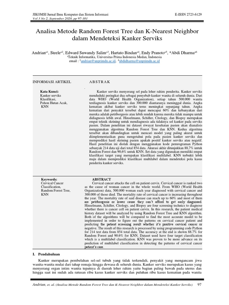 Analisa Metode Random Forest Tree Dan K-Nearest Neighbor Dalam ...