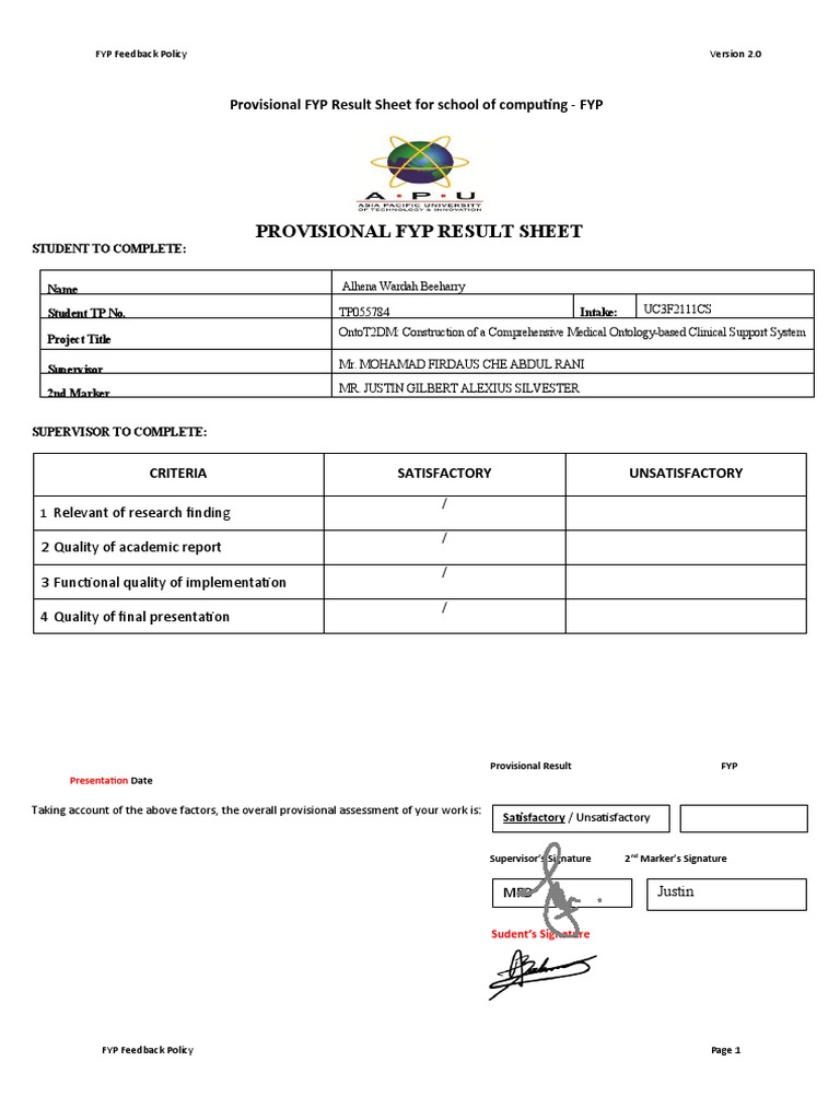 Apu-Provisional Fyp Result Sheet (Alhena) | PDF | Epidemiology | Health ...