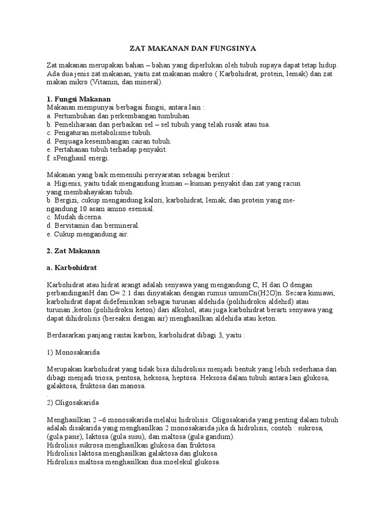 Zat Makanan Dan Fungsinya | PDF