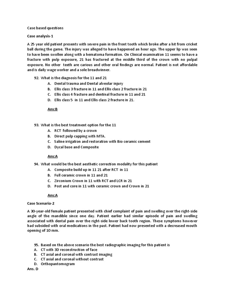 Case Scenario Based Questions DENTISTRY | PDF