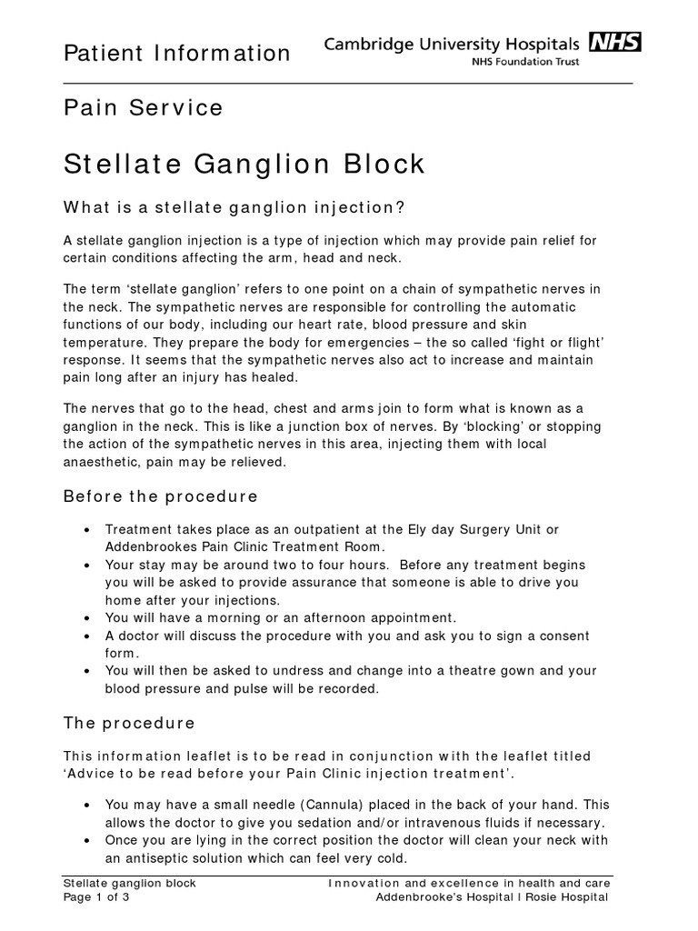Stellate Ganglion Block Overview | PDF | Pain | National Health Service ...