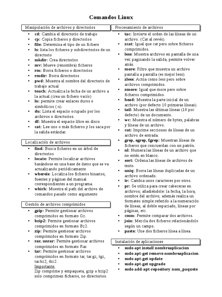 Chuleta Comandos Linux | PDF | Archivo de computadora | Zip (formato de archivo)