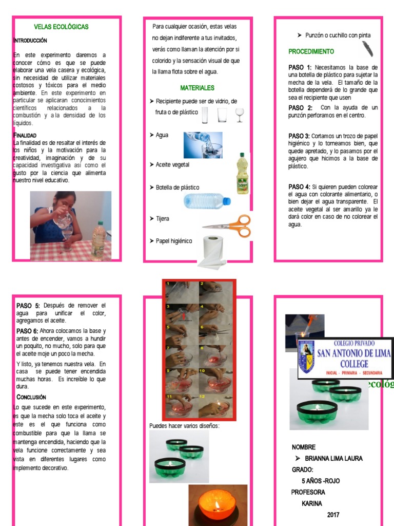 Triptico Vela Ecológica | PDF | Agua | Botella