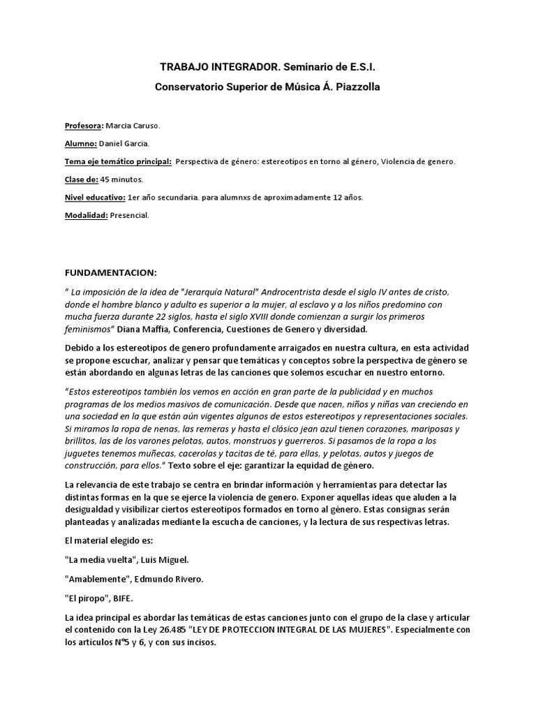 TP Integrador ESI | PDF | La violencia contra las mujeres | Estereotipos