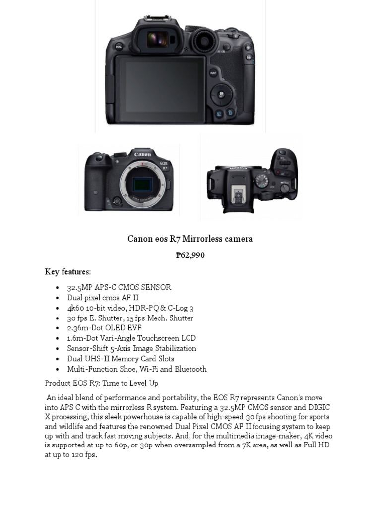 Canon EOS R7: Specs and Features Overview | PDF