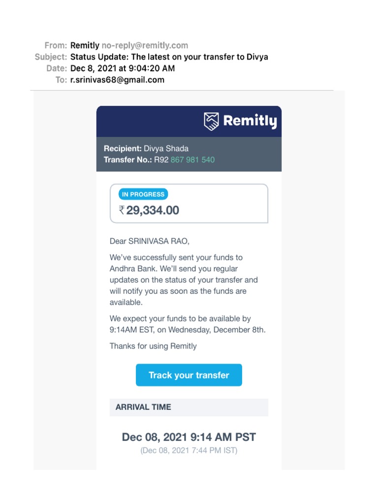 Status Update The Latest On Your Transfer To Divya | PDF | Banks | Receipt