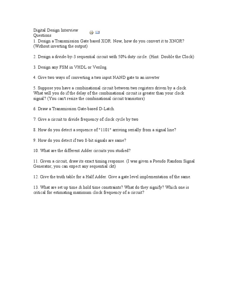 Digital Design Interview Questions Pdf Electrical Circuits