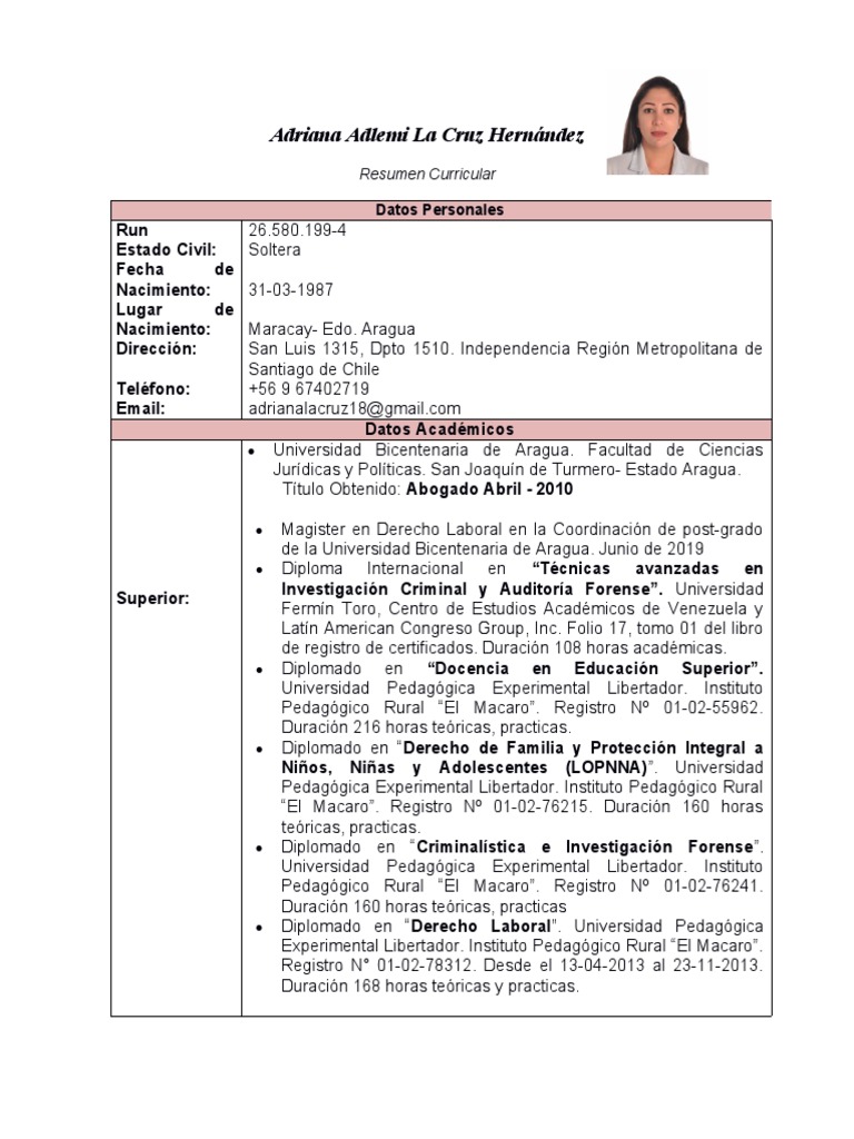 Perfil Profesional de Adriana La Cruz | PDF | Venezuela | Universidad
