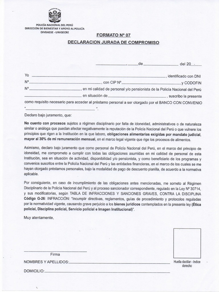 Declaracion Jurada de Compromiso Formato n7 | PDF