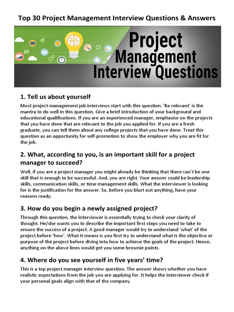 Top 30 Project Management Interview Questions | PDF | Question | Project Management