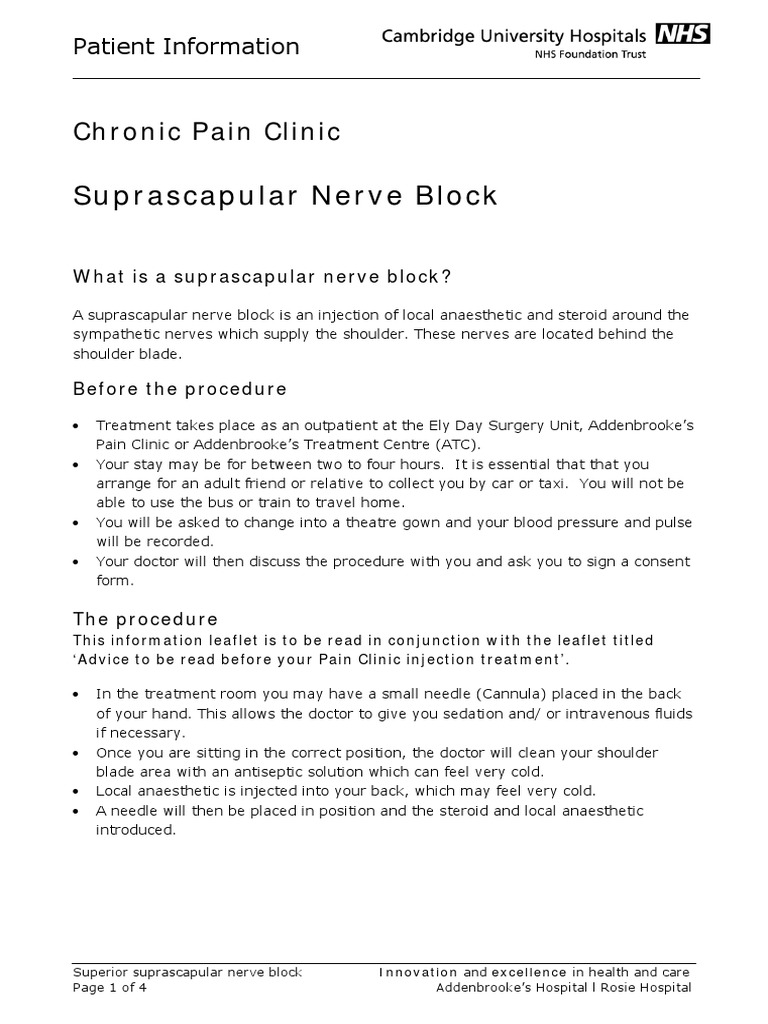 Suprascapular Nerve Block Guide | PDF | Anesthesia | Patient