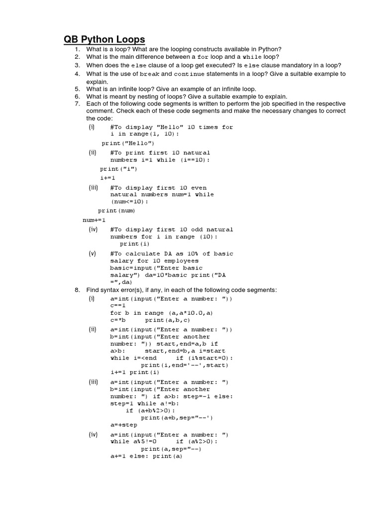 QB Python Loops | PDF