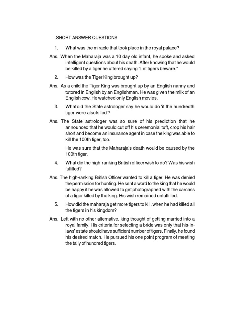 The Tiger KIng Question Bank | PDF | Tiger