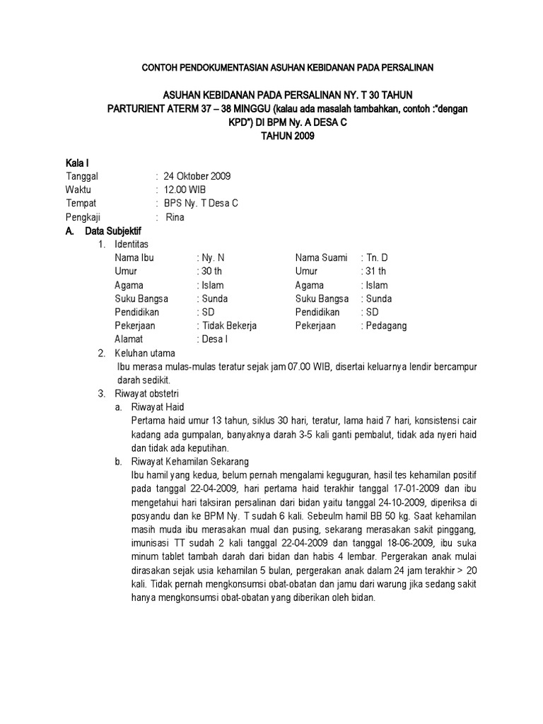 Contoh Pendokumentasian Asuhan Kebidanan Pada Persalinan Fisiologis | PDF