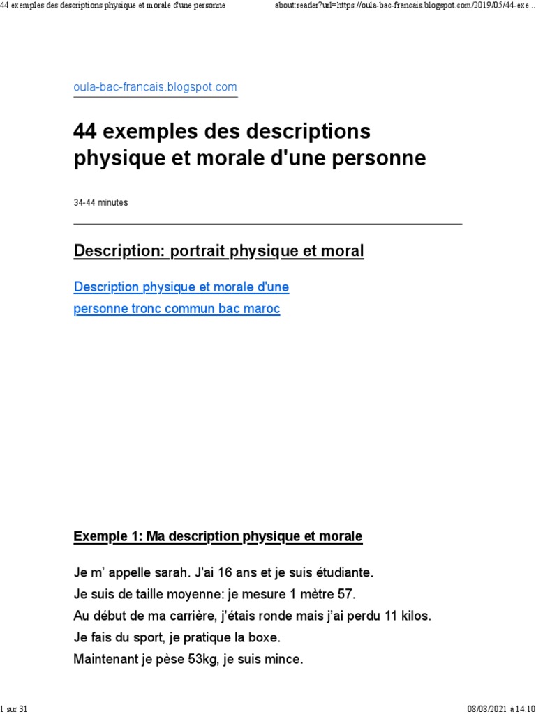 44 Exemples Des Descriptions Physique Et Morale D'une Personne | PDF | Visage | Barbe