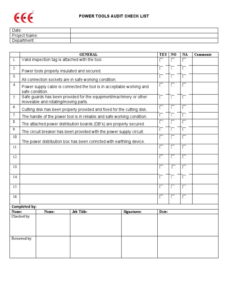 Power Tools Audit Checklist | PDF