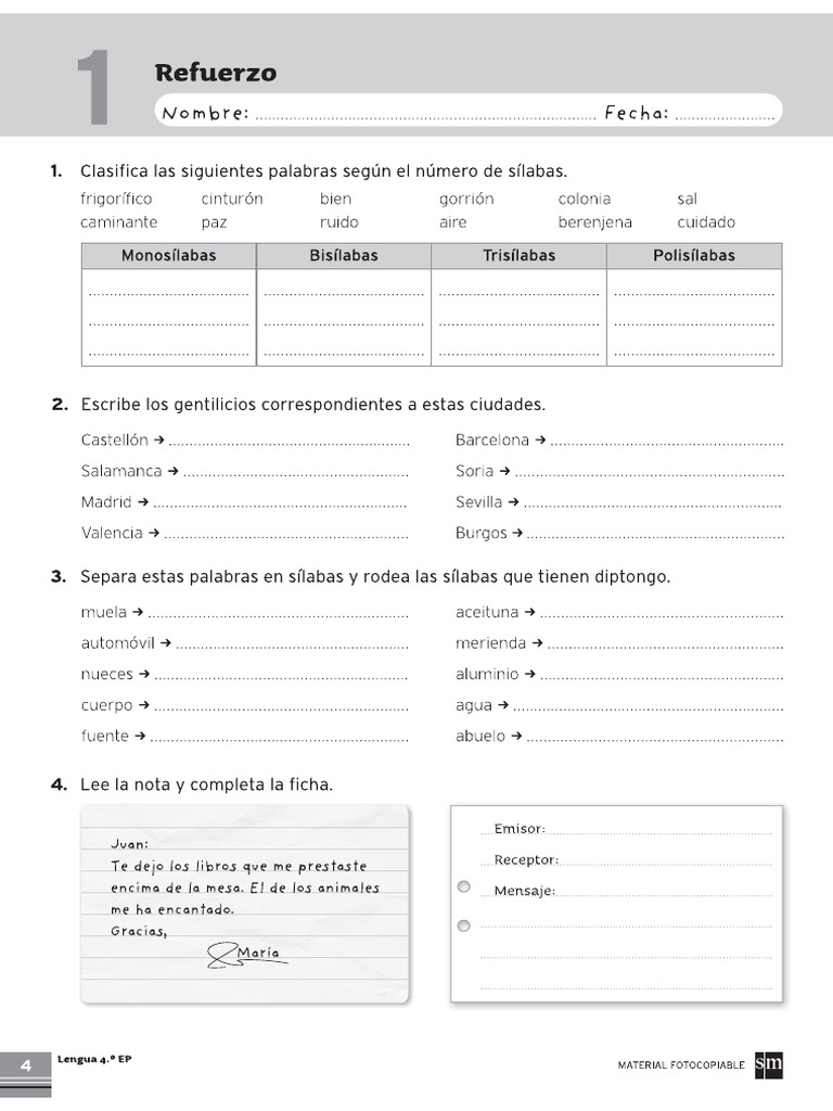 SM Lengua Refuerzo Cuarto de Primaria | PDF