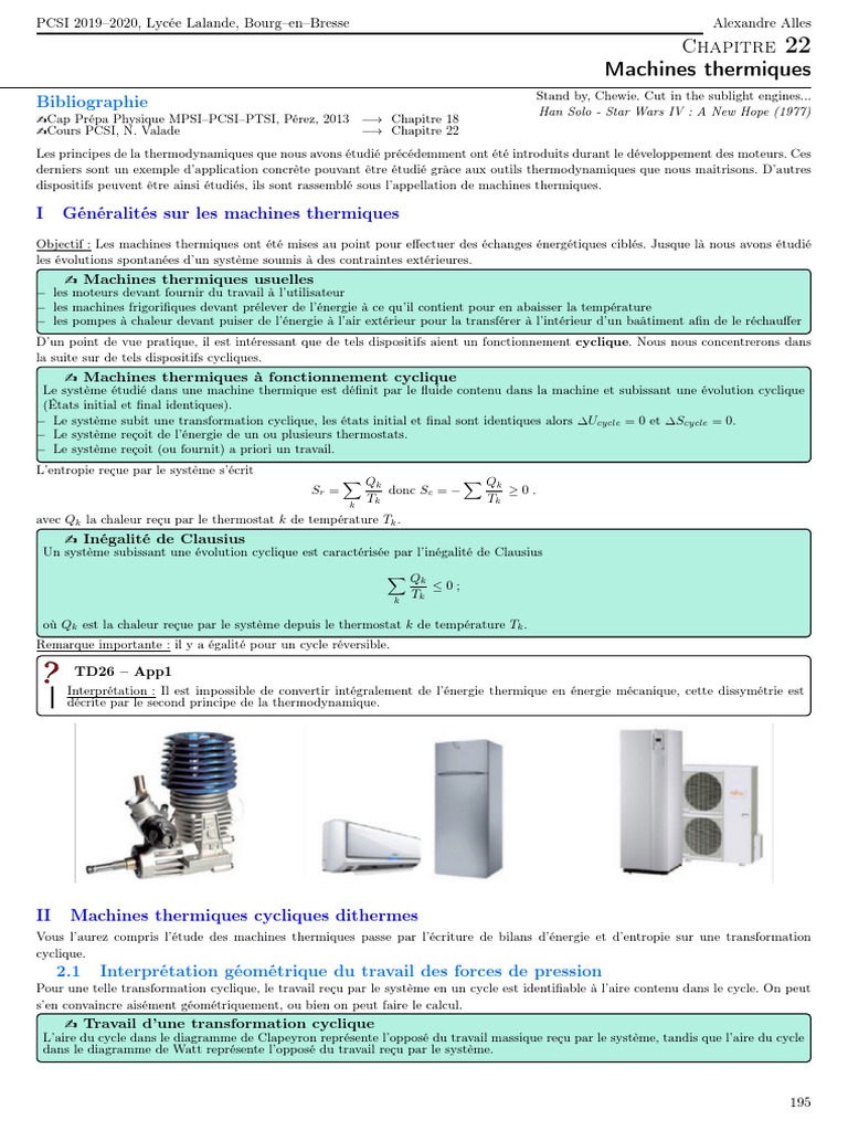 Chapitre 22 - Machines Thermiques | PDF | Chaleur | Piston