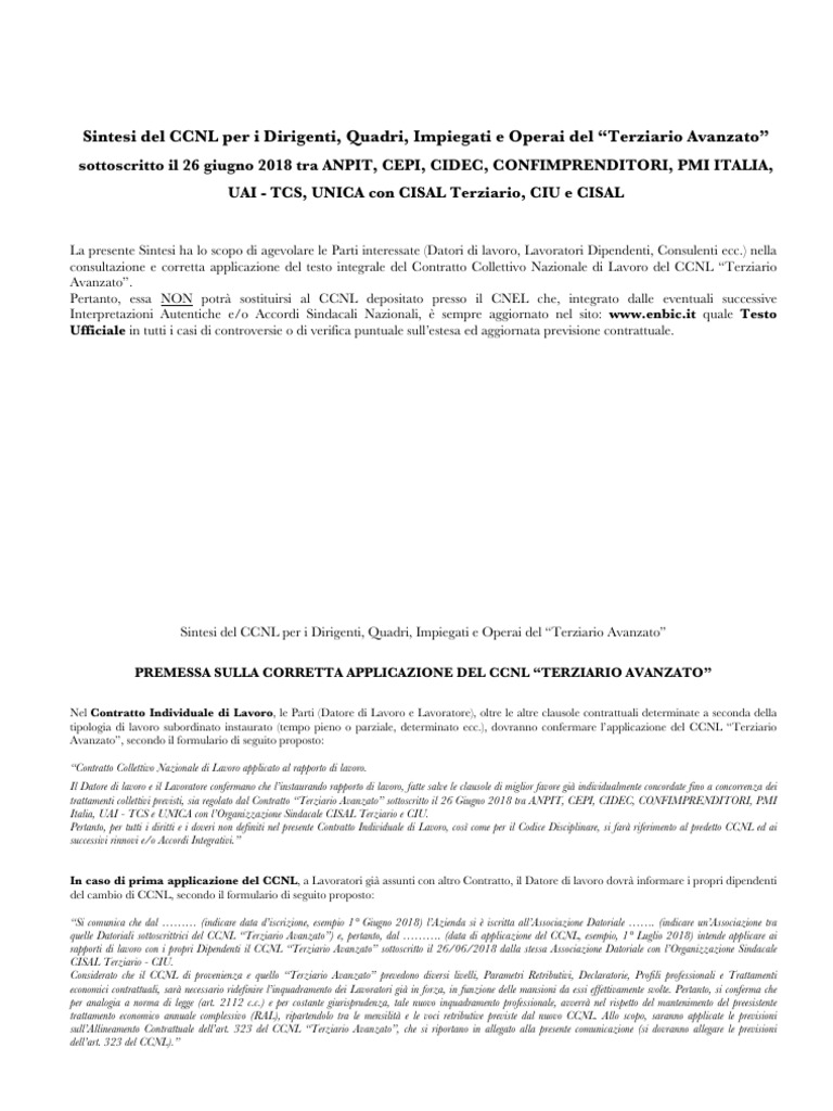 Sintesi CCNL Terziario Avanzato | PDF