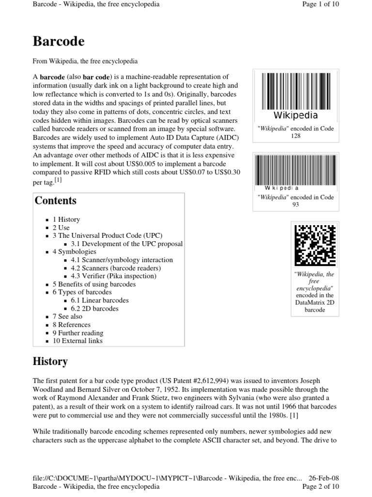 Barcode - Wikipedia | PDF | Barcode | Universal Product Code