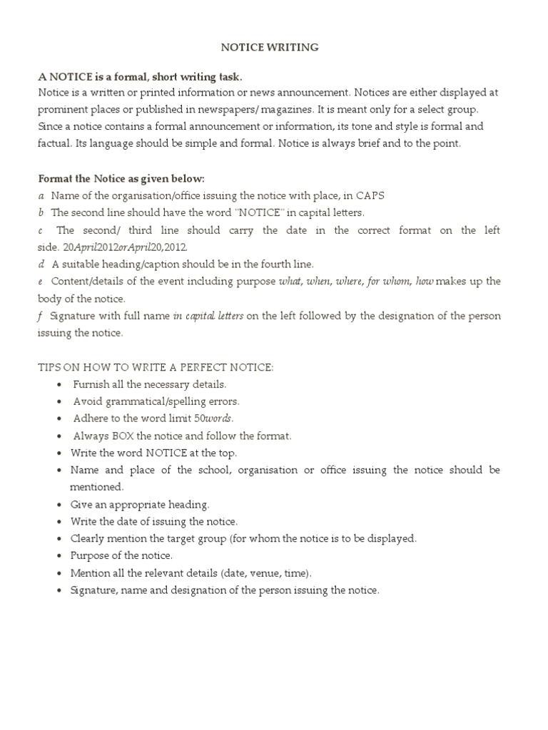 Notice Writing Format Guide | PDF | Letter Case | Linguistics