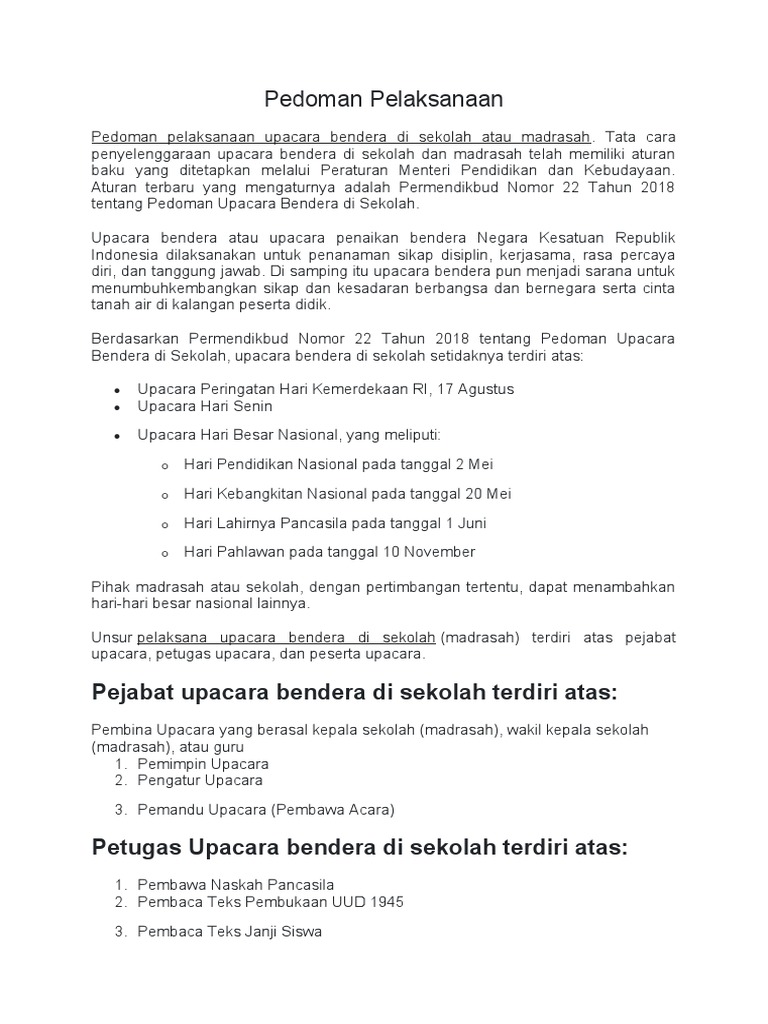 Pedoman Pelaksanaan Upacara Bendera di Sekolah | PDF