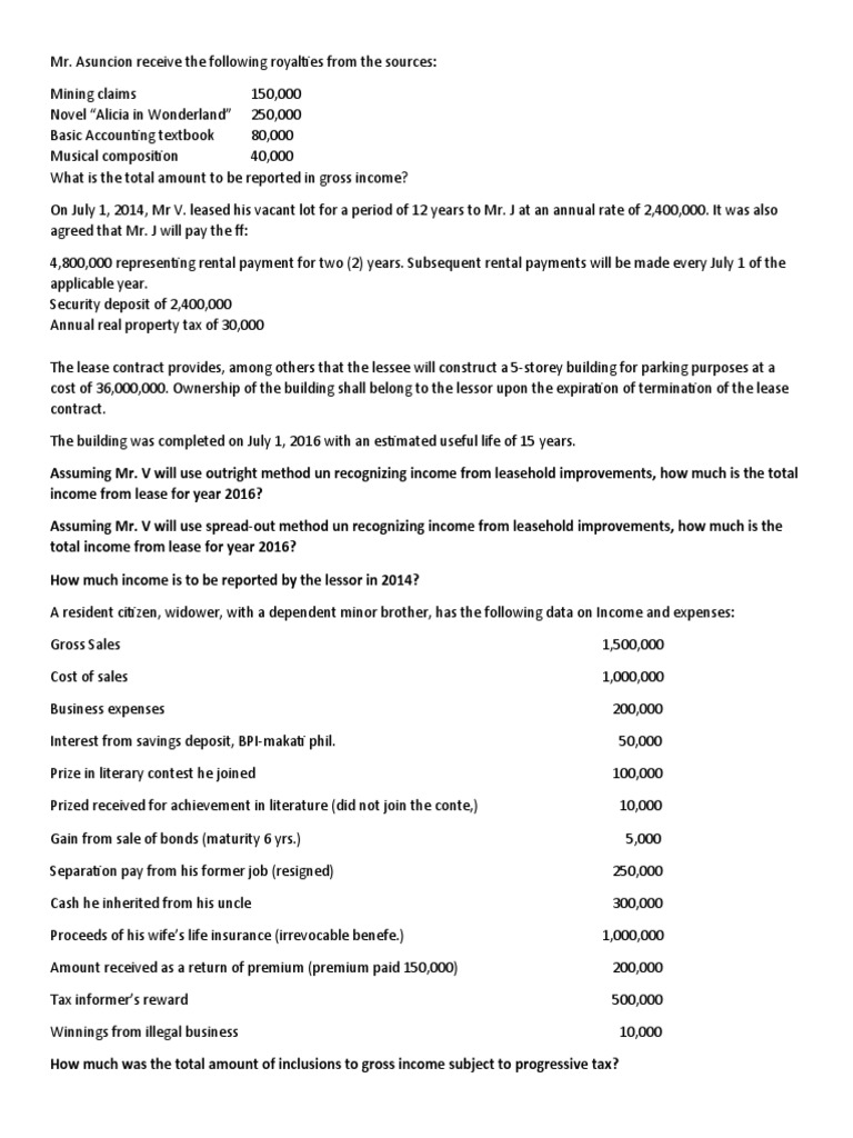 Gross Income | PDF | Lease | Taxes