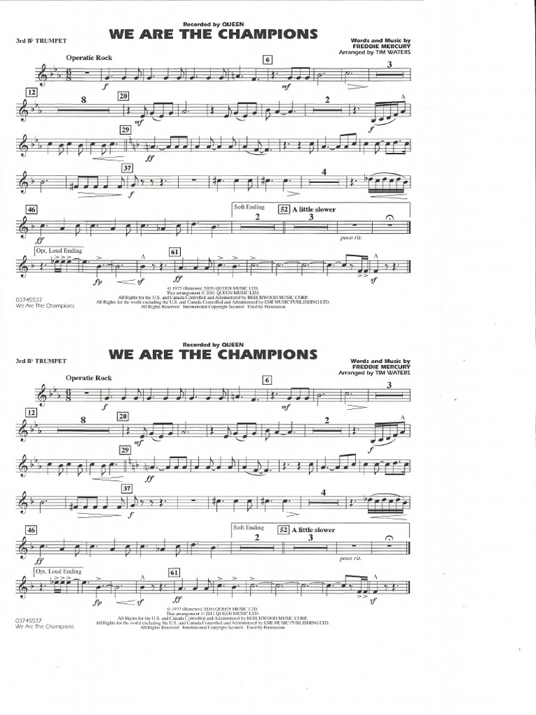 We Are The Champions 3rd BB Trumpet | PDF