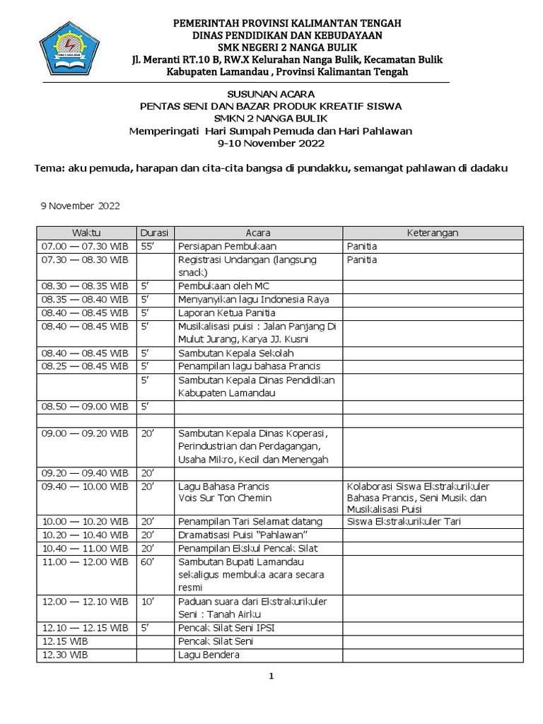 Susunan Acara Pentas Seni | PDF