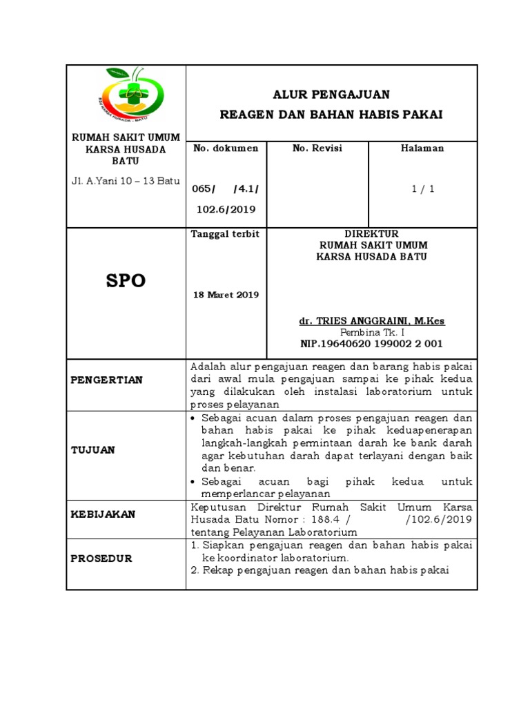Spo Alur Pengajuan Reagen Dan BHP Lab | PDF