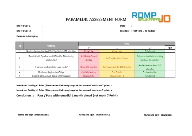 Paramedic Assessment Form | PDF