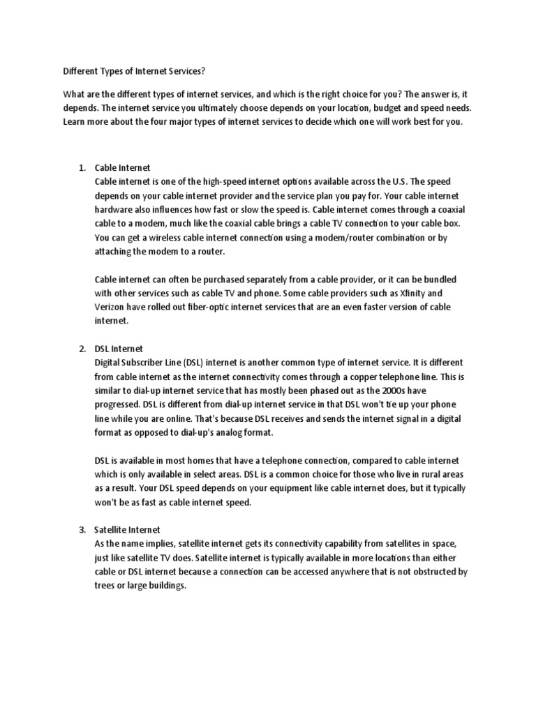 Different Types of Internet Services | PDF
