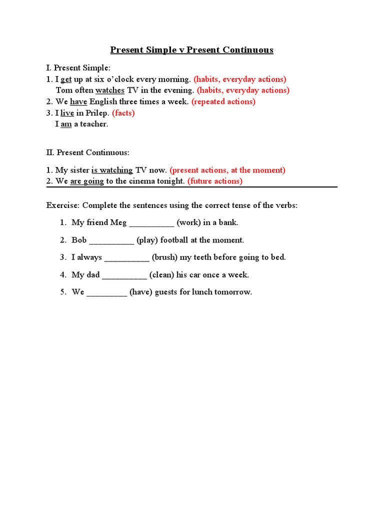 Present Simple V Present Continuous | PDF